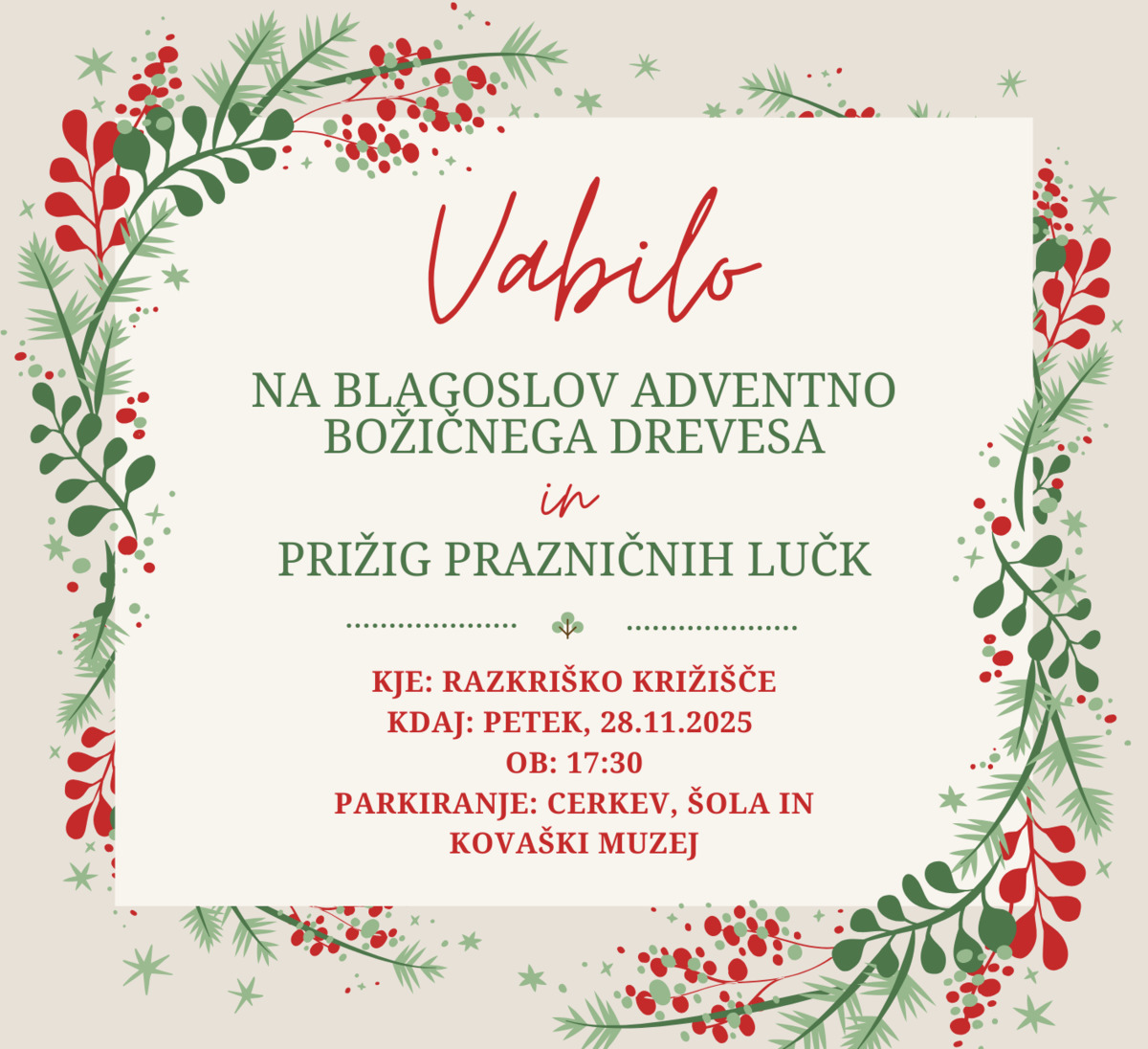 BLAGOSLOV ADVENTNO - BOŽIČNEGA DREVESA IN PRIŽIG PRAZNIČNIH LUČK ...